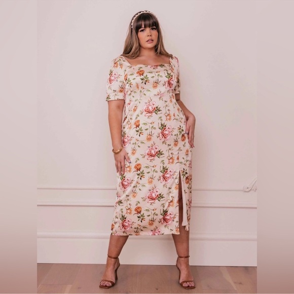 JessaKae | Dresses | Jessakae Romantic Floral Midi Dress In Cream And ...